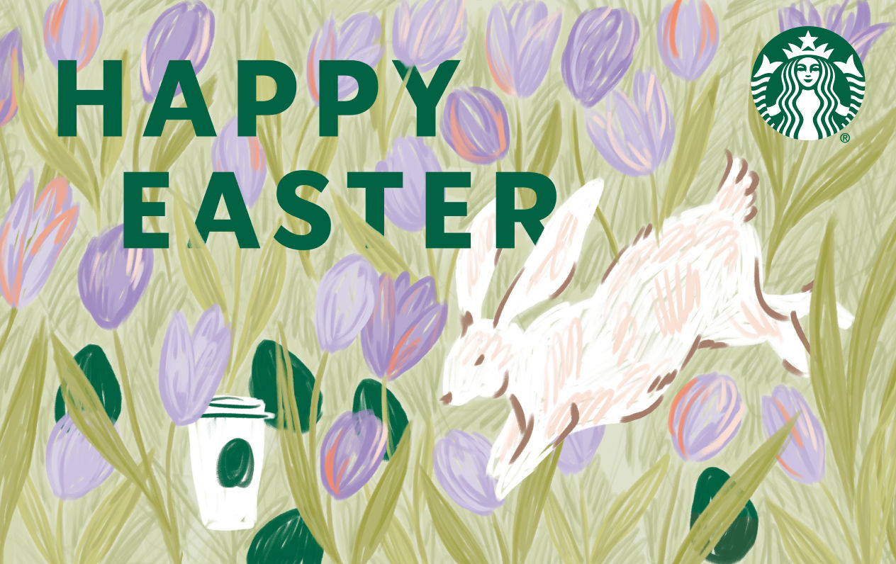 Gift card image: Happy Easter is written in dark green between a field ...