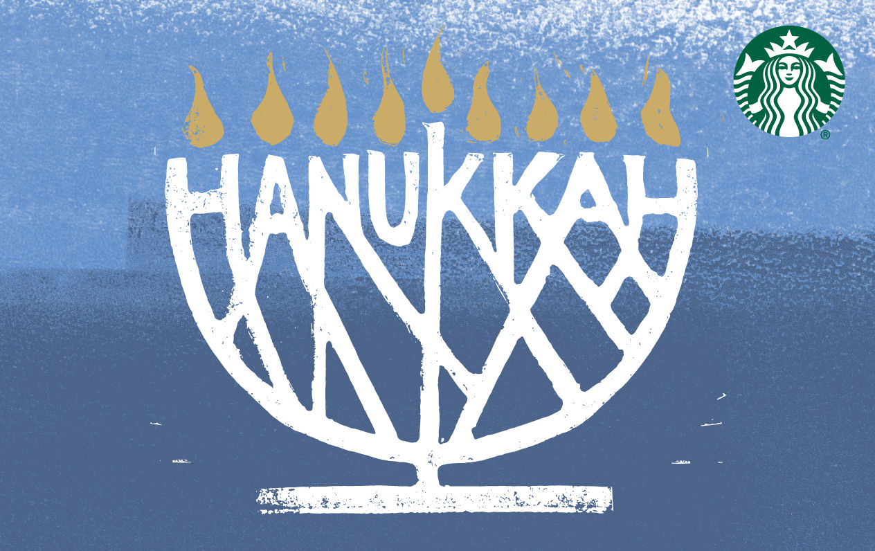 Gift card image: Hanukkah is written on top of a lit menorah against a ...