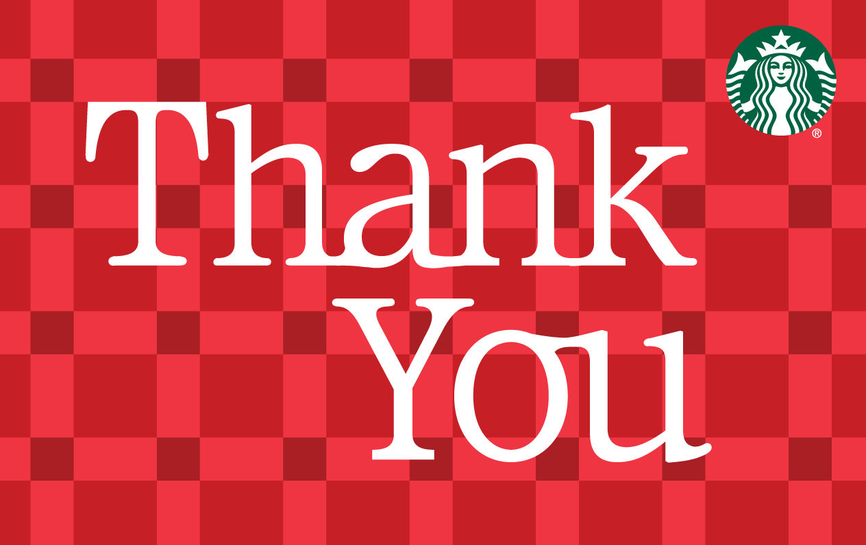 Gift card image: Thank you is written in white on a red checkered ...