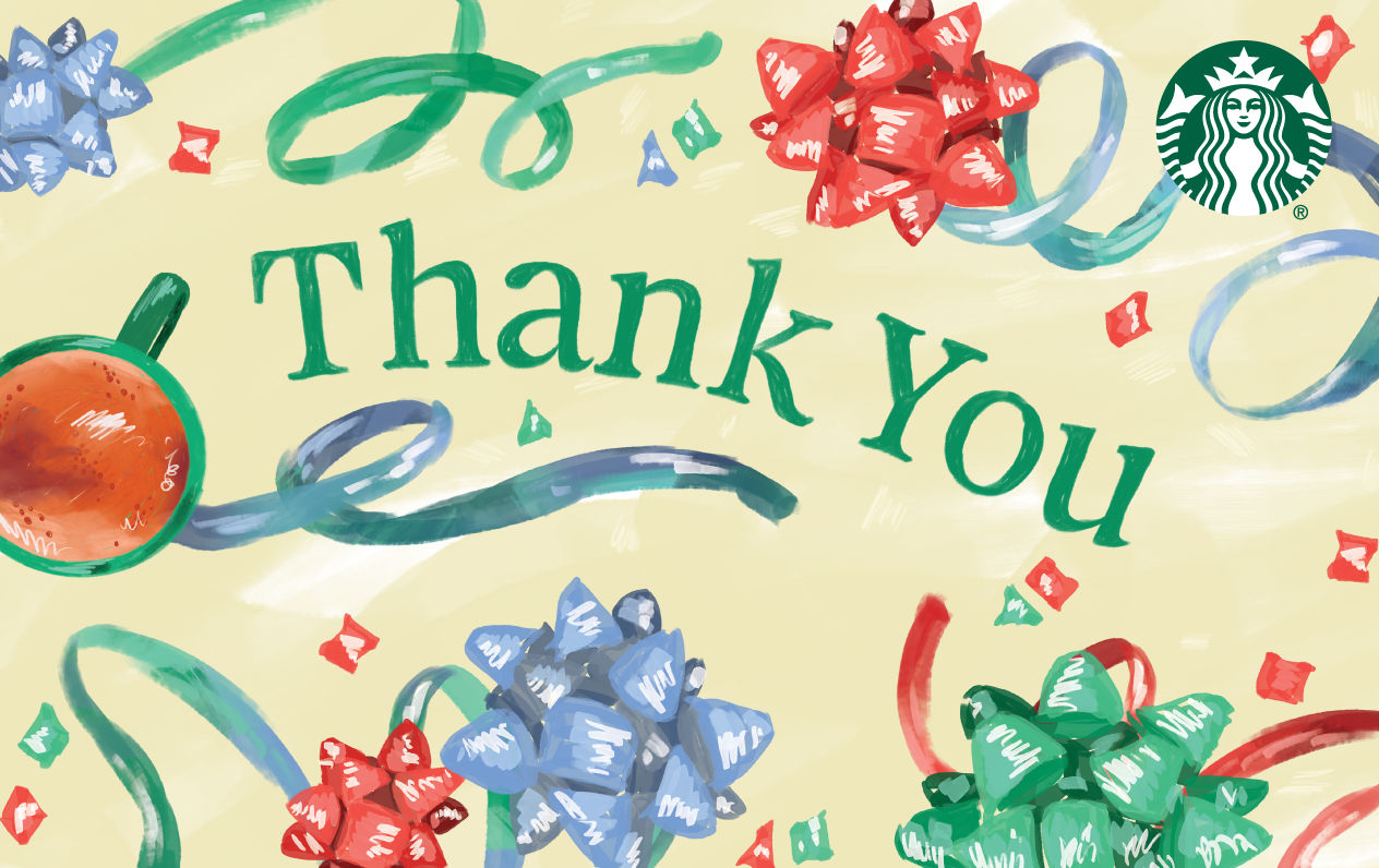Gift card image: Thank You is written in green on a light yellow ...